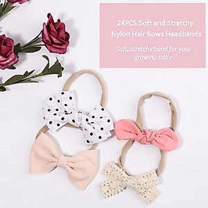 doboi 24PCS Baby Girls Flower and Hair Bows Headbands Soft Nylon Hairbands Elastic Hair Accessories for Newborns Infants Toddlers and Kids
