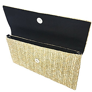 JNB Natural Straw Flat Clutch, Natural Medium