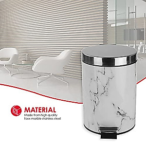 Home Basics Marble Ceramic 4 Piece Bath Accessory Set, White | Faux Marble Toilet Brush Set, White | Faux Marble 3 Liter Waste Bin, White