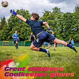 Sportout Kids Goalkeeper Gloves, Soccer Gloves with Double Wrist Protection and Non-Slip Wear Resistant Latex Material to Prevent Injuries (Blue, Size 5 Suitable for 5 to 8 Years Old)