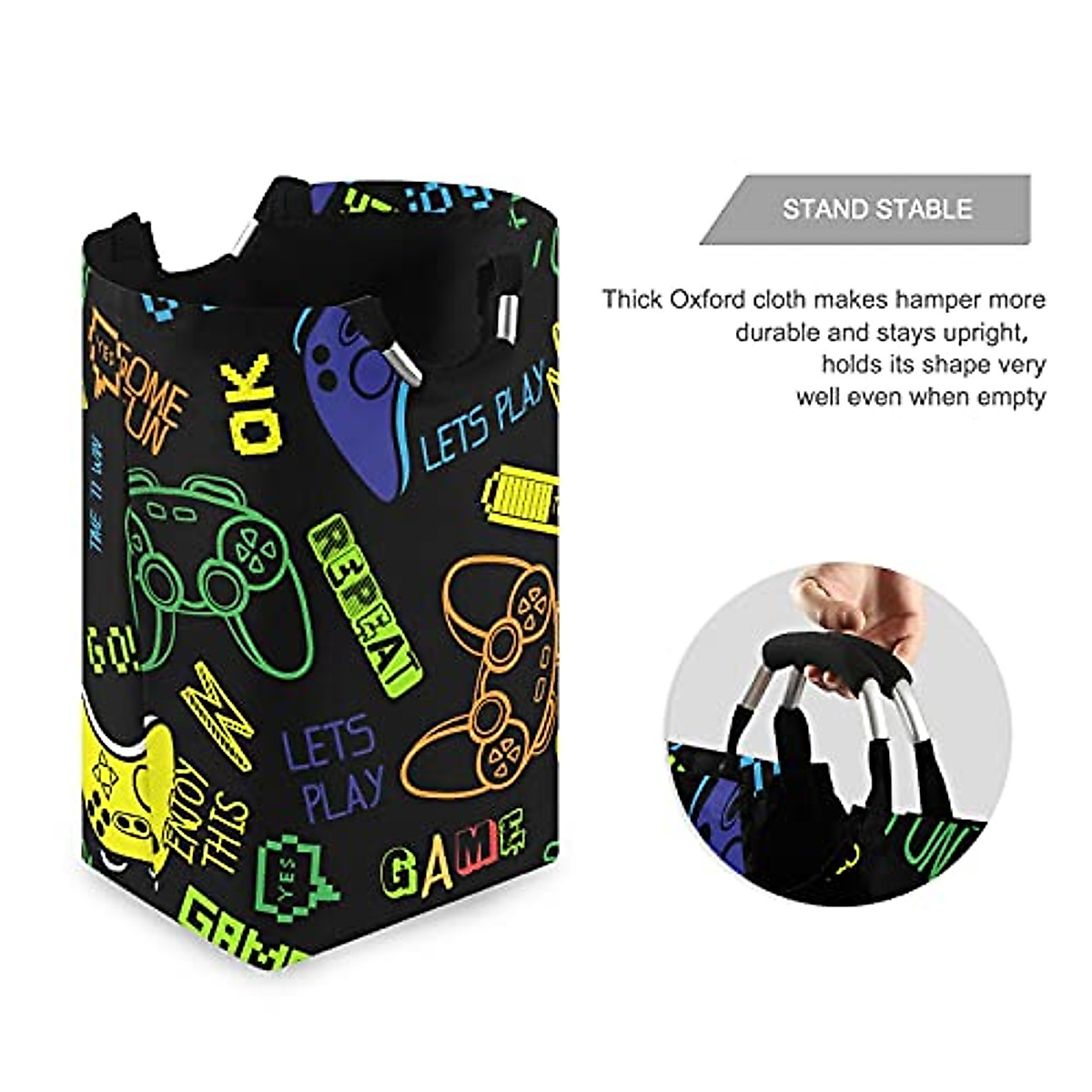 Ollabaky Collapsible Gamepad Laundry Basket, Large Foldable Easy to Carry Gaming Joysticks Laundry Hamper Bag Clothes Basket Laundry Bin Organizer for College Dorms, Laundry Room, Bedroom, Bathroom