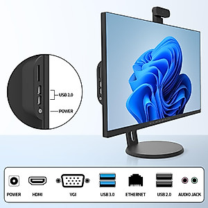 EUISHIHUA 24” All-in-One Computers, i7 Quad-Core Desktop Computer with Camera, 16G Ram 512G SSD IPS HD Display, WiFi Bluetooth for Home Entertainment Business Office (i7-Black)