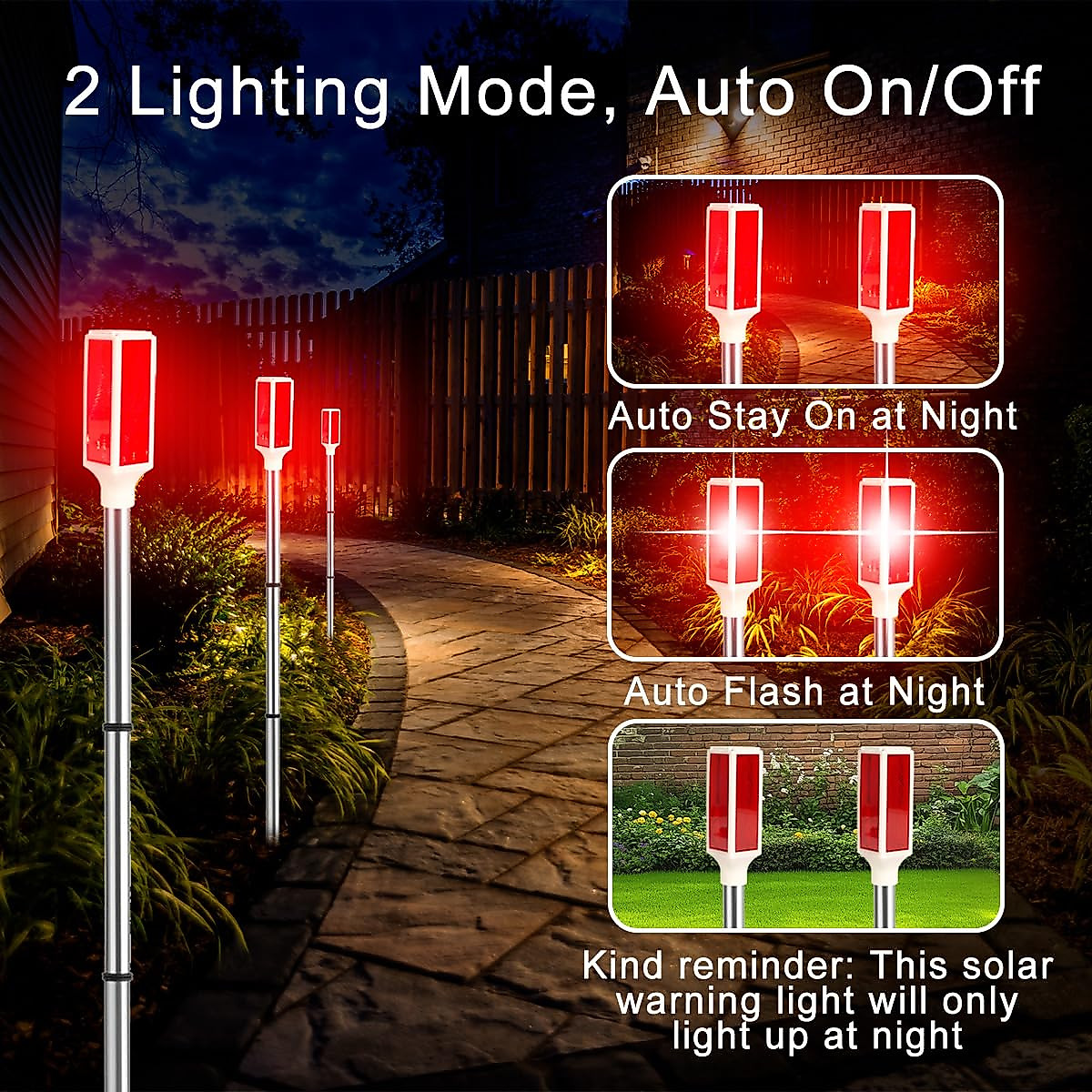 Aolyty Solar Lights Outdoor, Waterproof Driveway Markers Reflective Warning Flash Light with 2 Lighting Modes, LED Solar Light for Parking Lots, Yard, Sidewalk, Road Safety, Stop Sign, 30 Inches