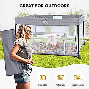 MEM Baby Playpen, Foldable Playpen for Babies and Toddlers, Indoor Outdoor Playpen Baby Activity Center with Zipper Gate, Pop Up Portable Playpen Play Yard for Baby, 49"x49", Grey