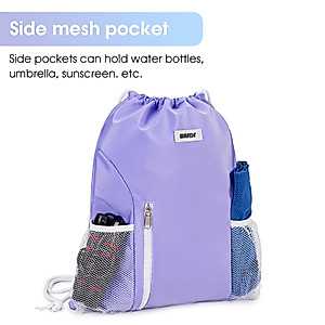 WANDF Drawstring Backpack Sports Gym Sackpack with Mesh Pockets Water Resistant String Bag for Women Men (Purple)