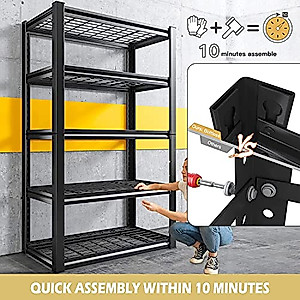 REIBII Garage Shelving Heavy Duty Garage Storage Shelves Holds 2000LBS, Adjustable Metal Shelves for Storage Industrial Shelving Unit Storage Shelf Rack for Basement 36" W x 16" D x 72" H Black