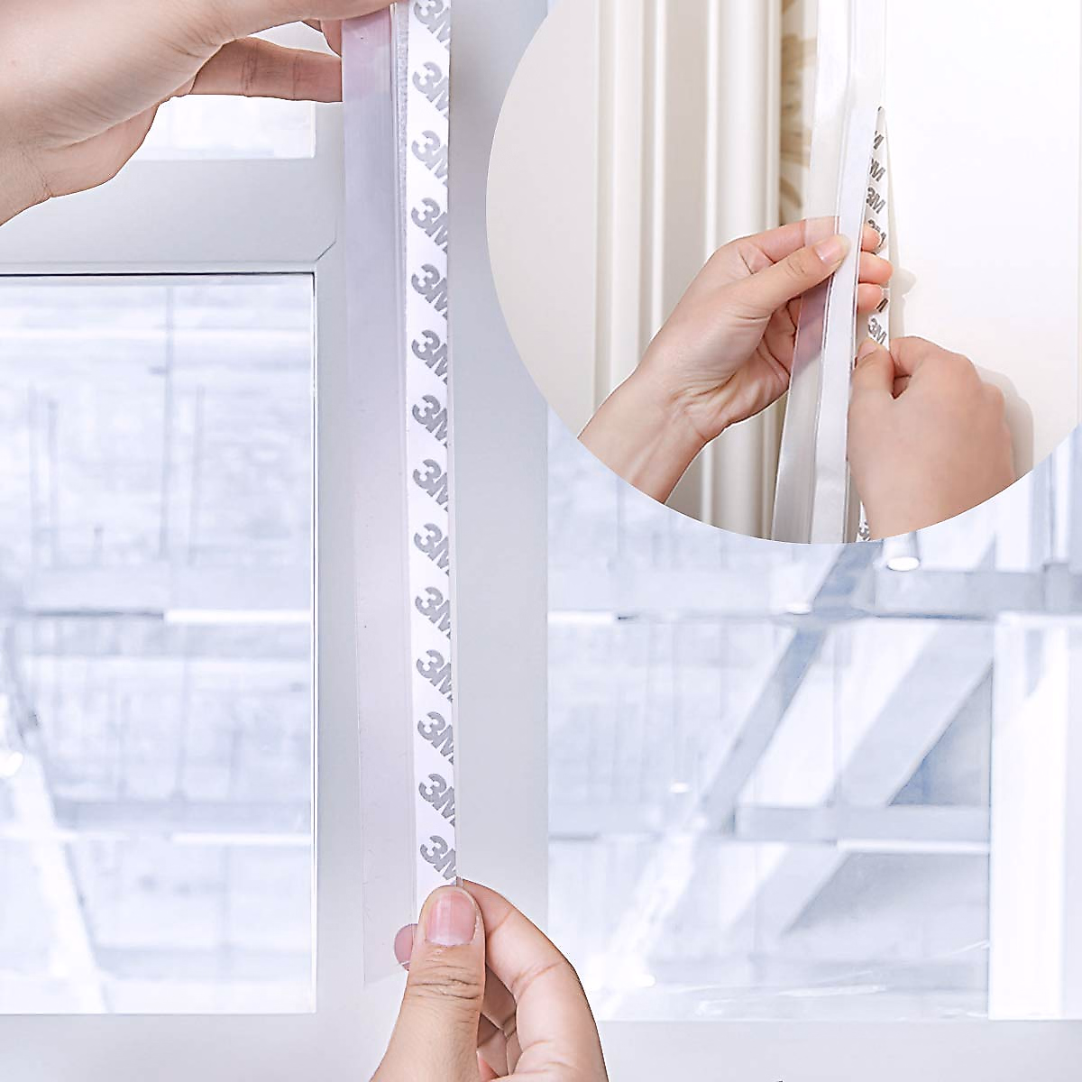 Silicone Seal Strip,Weather Stripping for Door or Window,Weatherproof Soundproof Self Adhesive Door Strip Bottom, Door Draft Stopper Silicone Strip Tape for Doors Windows and Shower Glass Gaps