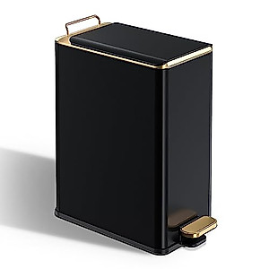 CEROELDA Bathroom Trash Can with Lid-Stainless Steel Step Slim Garbage Can-Metal Wastebasket with Lid-10L/2.6 Gallon Rectangle Pedal Trash Bin for Narrow Office, Kitchen, Bedroom, Toilet (Black)