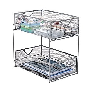 Mind Reader 2 Tier Metal Mesh Storage Baskets Organizer, Home, Office, Kitchen, Bathroom, Silver
