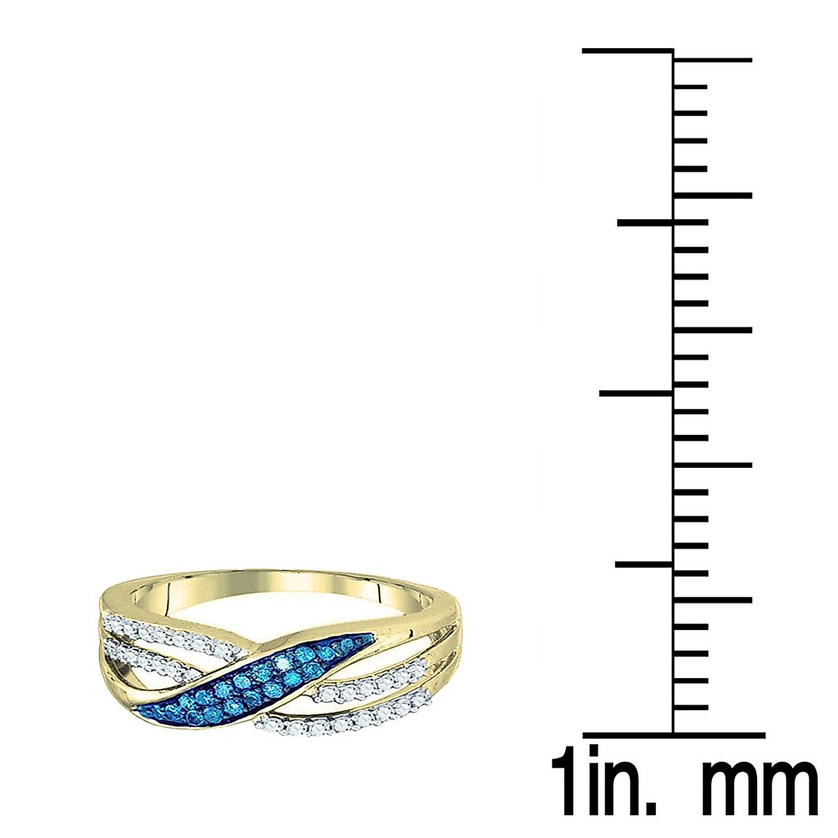 Dazzlingrock Collection 0.40 Carat (ctw) 10K Round Blue & White Diamond Cocktail Right Hand Ring, Yellow Gold, Size 8.5
