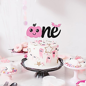 Halloween One Cake Topper Halloween Pumpkin Bat The Spooky One Theme Cake Decoration for Little Girl’s First Birthday Baby Shower Party Supplies