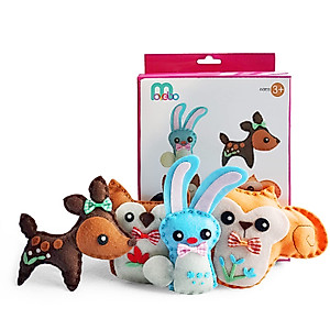 MOVEBO Felt DIY Sewing Crafts Animal Crafting Sewing Kit Fun DIY Stuffed Animal Sew Kits for Kids Boys and Girls (4 Animal Toy DIY Set Including Rabbits, Owls, Squirrels, Deer)
