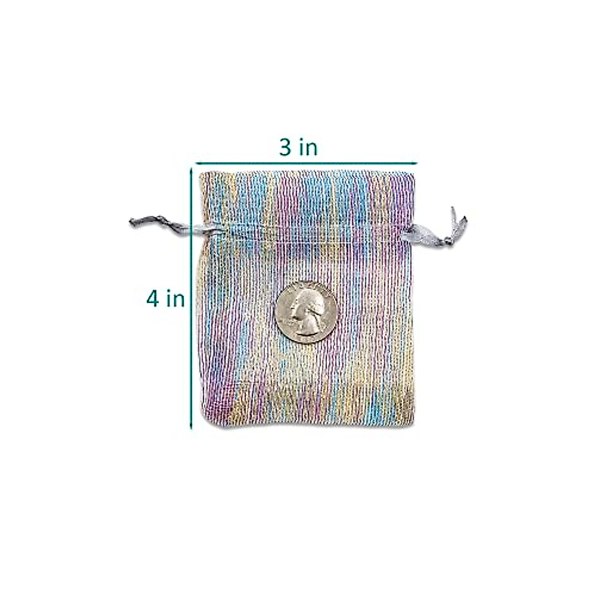 TheDisplayGuys - 96-Pack Striped Weave Organza Gift Bags with Drawstrings - Small 3" x 4" - Iridescent - for Party Favors, Samples,Treats