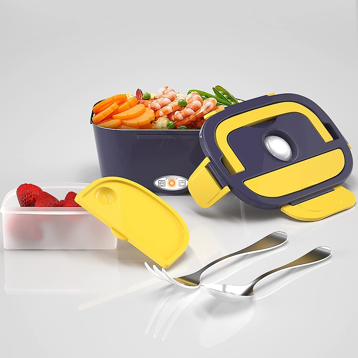 Electric Lunch Box [Upgraded],60W High-power Food Heater,12V 24V 110V 3 in1 Portable microwave for Car/Truck/Home–Leak proof,Removable 304 Stainless Steel Container fork & spoon and Carry Bag………