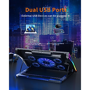 AICHESON Gaming Laptop Cooling Pad, RGB Lights Computer Cooler Stand, 5 Quiet Fans for 15.6-18 Inch Laptops, PC Notebook Heat Dissipation, AA2