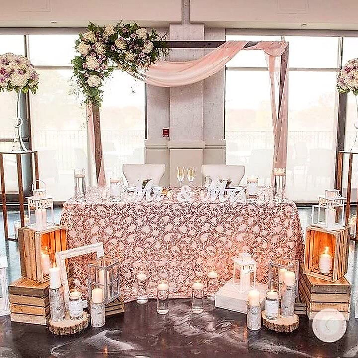 B-COOL Sequin Tablecloth Rose Gold Table Decorative Tablecloth Luxurious Vine Sparkly Tablecloth Ultimate Glam Inspired Wedding Graduation Event 90x156inches