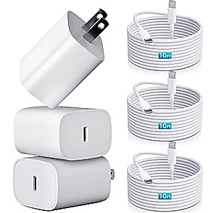 3-Pack iPhone 14 13 12 11 Fast Charger [Apple MFi Certified] 10FT iPhone Fast Charging 20W PD USB C Wall Charger Block USB C to Lightning Cable Fast Chargers for iPhone 14Pro/13Pro/12 Pro/11Pro/XS/XR