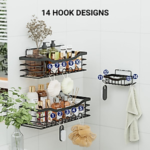 Maivotaf Shower Caddy Adhesive 3 Pack,Hanging Shower Caddy, Rustproof Stainless Steel Hanging Bathroom Organizer with Large Capacity for Bathroom, Kitchen, Countertop, Black, Matte Black