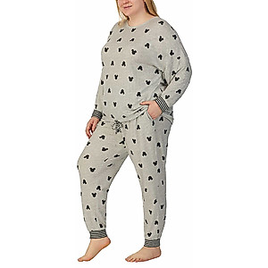 Disney Womens 2 Piece Cozy Pajama Set (Gray Mickey Mouse, Medium)