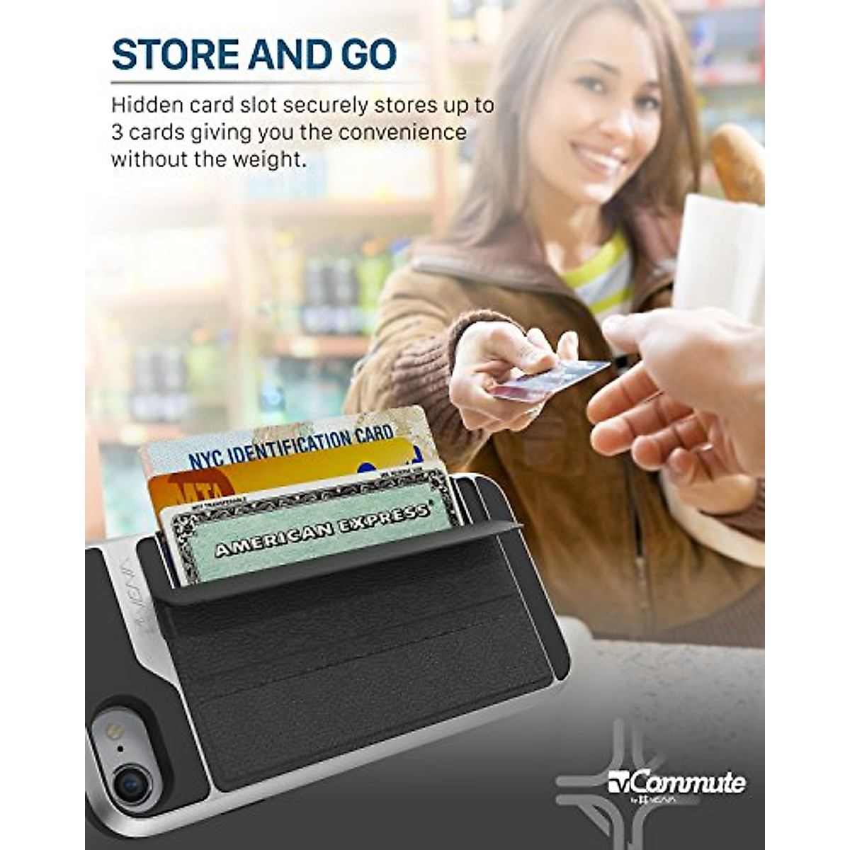 VENA vCommute Wallet Case Compatible with Apple iPhone SE3 2022 / SE 2020, iPhone 8 7 (4.7"-inch), Flip Leather Cover Card Slot Holder with Kickstand - Space Gray