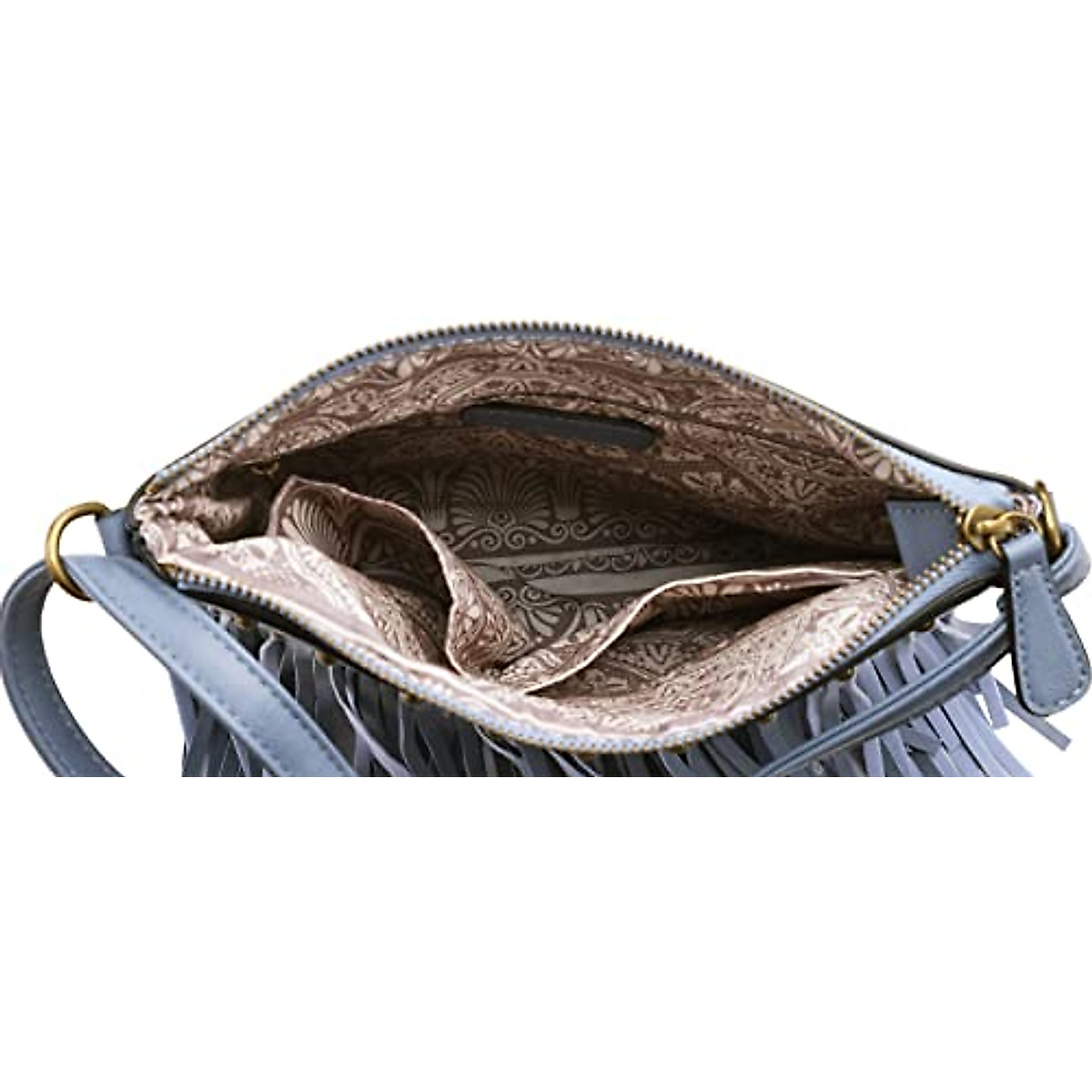 B BRENTANO Vegan Fringed Crossbody Bag with Studs (Blue Gray)