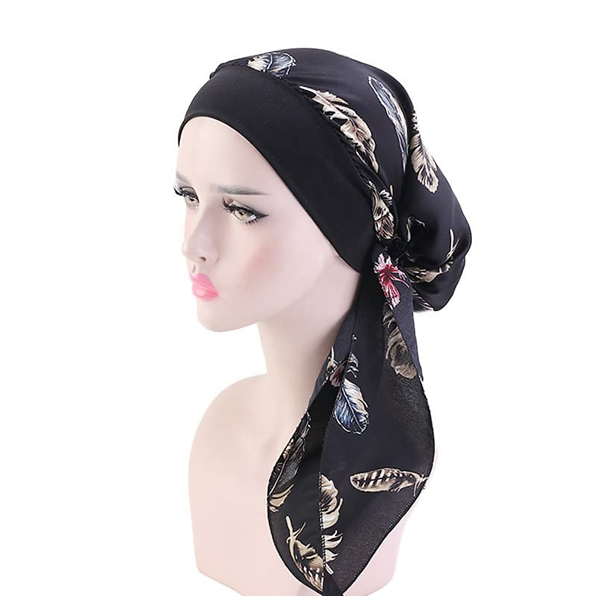 Pre Tied Head Scarves 3 Packed Slip On Beanies Chemo Covers Cap for Women (D6-Long Strap-3 Packed)
