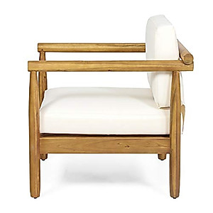 Christopher Knight Home Abigail Outdoor Acacia Wood Club Chair (Set of 2), Teak Finish, Cream