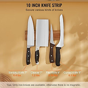 VEVOR Magnetic Knife Holder 10", Enhanced Strong Magnet, No Drilling Knife Strips Organizer for Wall, Multifunctional Storage Acacia Wood Knives Rack Kitchen Bar Knives Christmas Crafts Xmas Gift