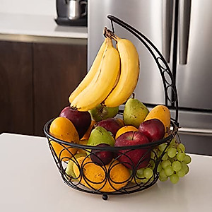 TutiFruti Fruit Bowl With Banana Holder, Fruits on Basket Do No Top Over, Conveniently Balanced, The Size and Color Your Family Expects. (Black Satin), 16X12.