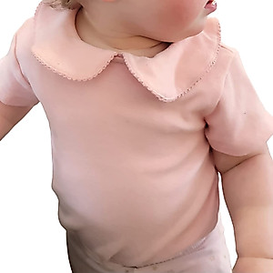 ROMPERINBOX Baby Girl Onsies 0-3 Months 3-6 6-9 9-12 12-18 18-24 Months Girls Boys Peter Pan Short Sleeve Bodysuit(Pink,3-6 Months)