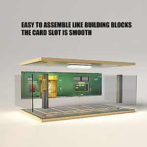 Display Case for Cars with Acylic Cover and LED Lighting for 1/24 Scale Diecast Car, Lego Cars Speed Champions 76908 76907 76901 76910 76909 76895, Model Cars, 3 Parking Space (Route 66)