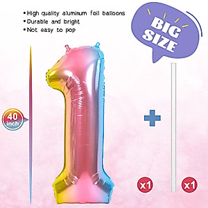 JOYYPOP 40 Inch Rainbow Number Balloon Foil Large Number 1 Balloon for Birthday Anniversary Baby Shower Unicorn Parties