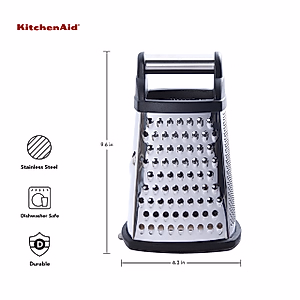 KitchenAid Gourmet 4-Sided Stainless Steel Box Grater with Detachable Storage Container, 10 inches tall, Black