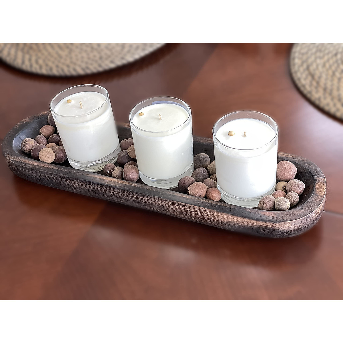 Hand-crafted wooden dough bowl can be used for home decor. Candle safe wooden bowl. Can be used for fruits,bread,vegetables. Food Safe. Unique rustic wood bowls.