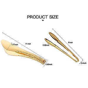 IAXSEE 2-Pack 9 Inch Stainless Steel Gold Salad Tongs, Non-slip & Easy Grip Smart Locking Clip Handy Utensil for Cooking, Serving, Barbecue, Buffet, Salad, Ice, Oven