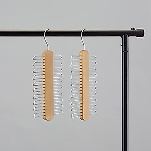 Amazon Basics 20 Bar Wooden Tie Hanger & Belt Rack - Natural, 2-Pack