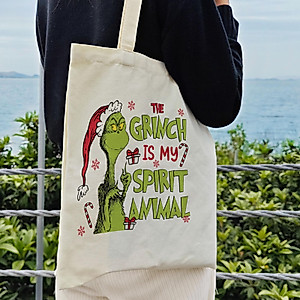 Dlzdn Christmas Canvas Tote Bag For Women Aesthetic Monster Is My Spirit Animal Tote Bag Shopping Grocery Bag Beach Bag Gifts for Women Teacher Bag Reusable Grocery Bag