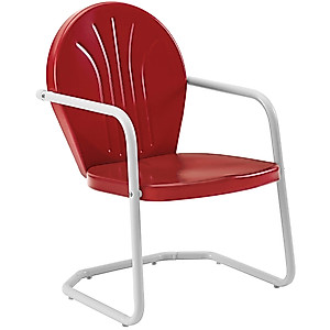 Crosley Furniture Griffith 5-Piece Outdoor Dining Set for 4, Retro Metal Round Patio Table and Chairs, Coral Red