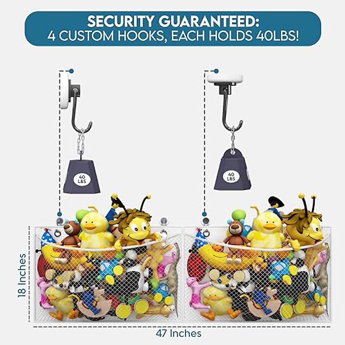 Stuffed Animal Storage Ideas, Stuffy Storage, Stuffed Animal net or Hammock, Kids Wall Corner Stuffed Animals Toy Hammock , Holder, Bear Organizer, Basket, Stuff, Zoo, Hardware Included (White)