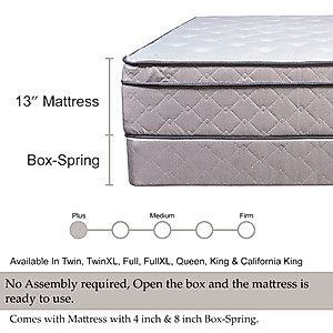 Mattress Comfort, 13-Inch Soft Foam Encased Hybrid Eurotop Pillowtop Memory Foam Gel Innerspring Mattress & 4" Wood Box Spring Set, Full XL