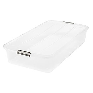 IRIS USA 100802 50 Quart BPA Free Clear Plastic Underbed Stackable Storage Container Box with 2 Latch Lid Handle for Home Organization (6 Pack)