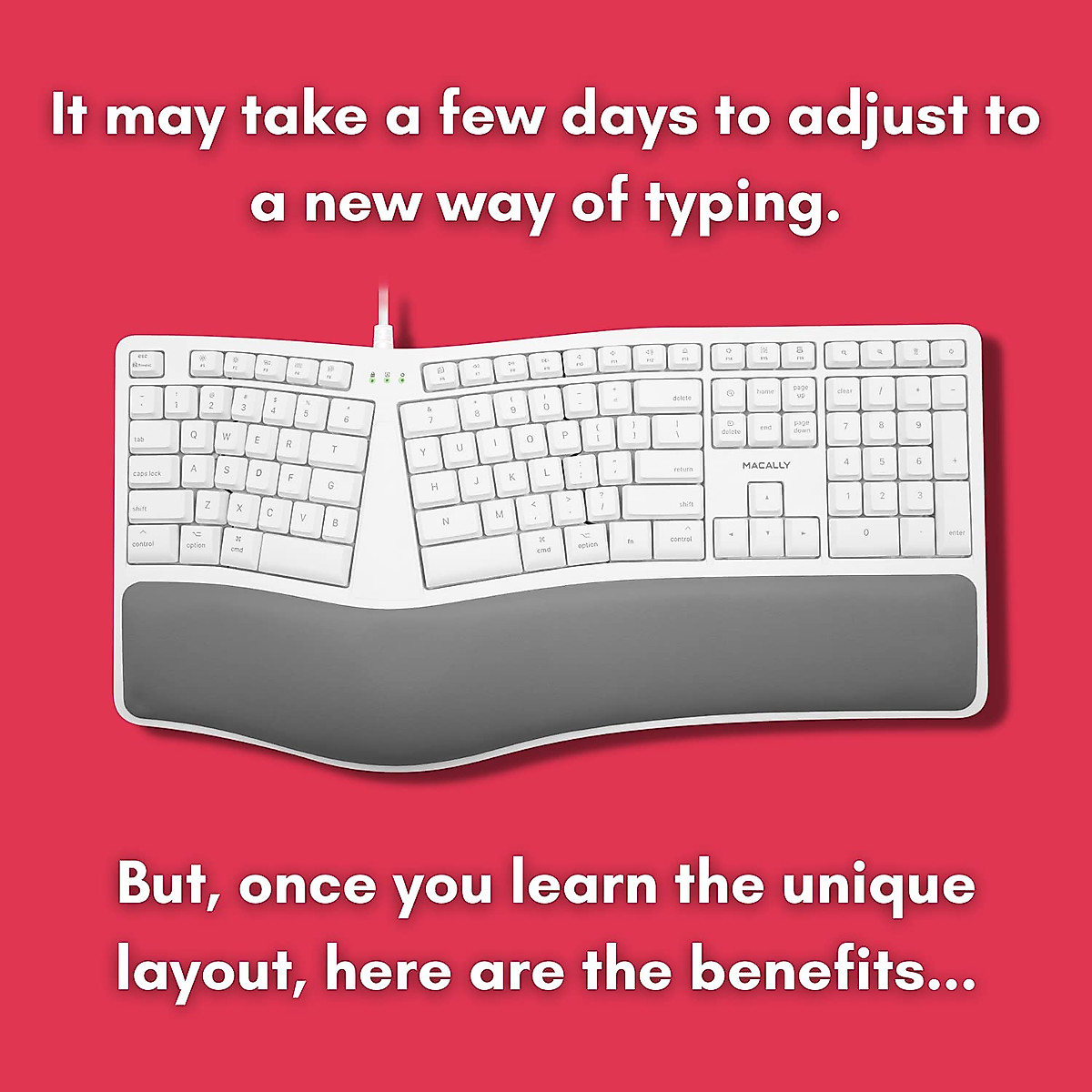 Macally Wired Ergonomic Keyboard for Mac - Comfortable Split Keyboard Mac, Compatible Apple Keyboard with Numeric Keypad - Ergo Keyboard for Mac MacBook Pro/Air iMac