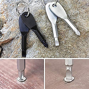 2 sets (4 pieces) Portable Keychain Screwdrivers, Mini Screwdrivers, Outdoor Emergency Gadgets (black and silver)