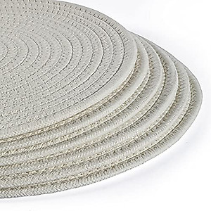 OrganiHaus White Farmhouse Placemats, Set of 6 Round Woven Placemats, Heat Resistant Circle Cotton Placemats, Rustic Outdoor Placemats for Patio Table, Washable Round Placemats for Dining Table