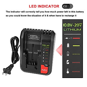 PCC692L 20V Fast Battery Charger Replacement for Porter-Cable 20V Lithium Battery PCC685L PCC680L PCC681L PCC682L Black Decker LCS1620 20V Lithium Battery LBXR20 LBX4020