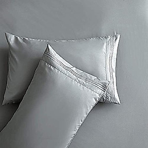 DERBELL Bed Sheet Set - Brushed Microfiber Bedding - Bedding Sheets & Pillowcases - Deep Pockets - Easy Fit - Breathable & Cooling Sheets-4 Piece Queen Light Gray