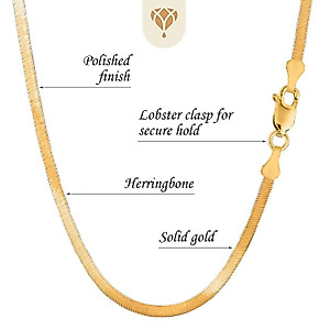 The Diamond Deal 10k SOLID Yellow Gold 2.8mm Herringbone Chain Necklace or Bracelet for Pendants and Charms with Lobster-Claw Clasp (7", 16", 18", 20 inch)