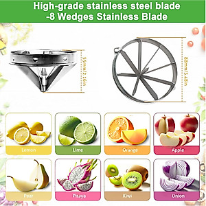 Commercial Lemon Cutter 8-Section with V-Shaped 420 Stainless Steel Blades，Easy Wedger Stainless Steel Blade Fruit Lime Slicer NSF Certified Easy-to-Use for Bar Restaurant (8-Section)