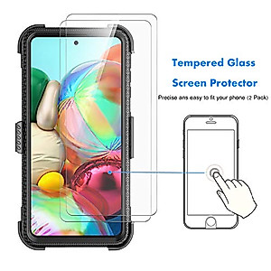 Njjex Rugged Case For Samsung Galaxy A71 5G, For Galaxy A71 Case + Tempered Glass Screen Protector [2 Pack], [Nbeck] Shockproof Heavy Duty Locking Swivel Holster Belt Clip Kickstand Hard Cover [Black]