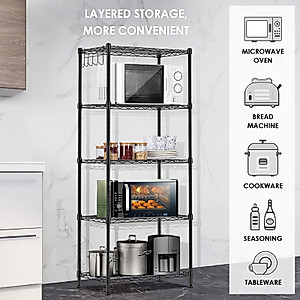 5 Tier Changeable Wire Shelving Rack, Adjustable Metal Shelves for Storage, 5 Tier Black Shelving Unit with Leveling Feet, 11.5"D x 21"W x 59"H, 550Lbs Capacity, For Kitchen, Pantry, Garage, Laundry